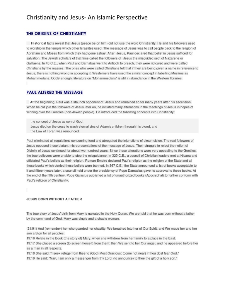 Christianity and Jesus-An Islamic Perspective | PDF | Jesus | Paul The ...