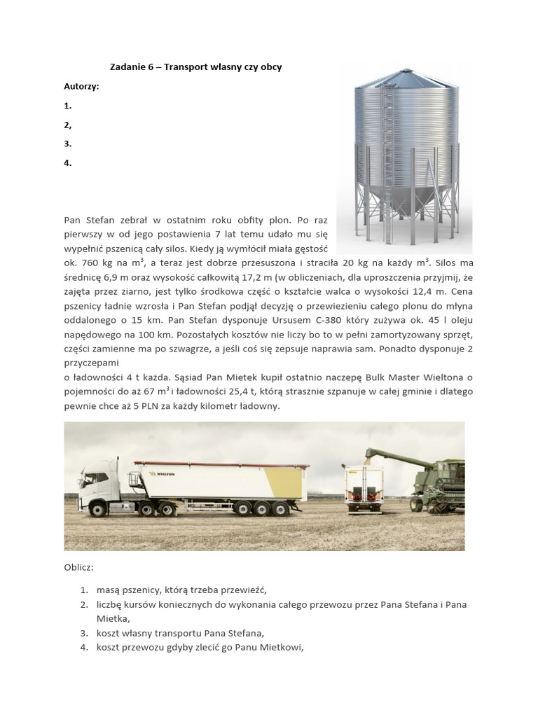 Zadanie 6 - Transport Własny Czy Obcy | PDF