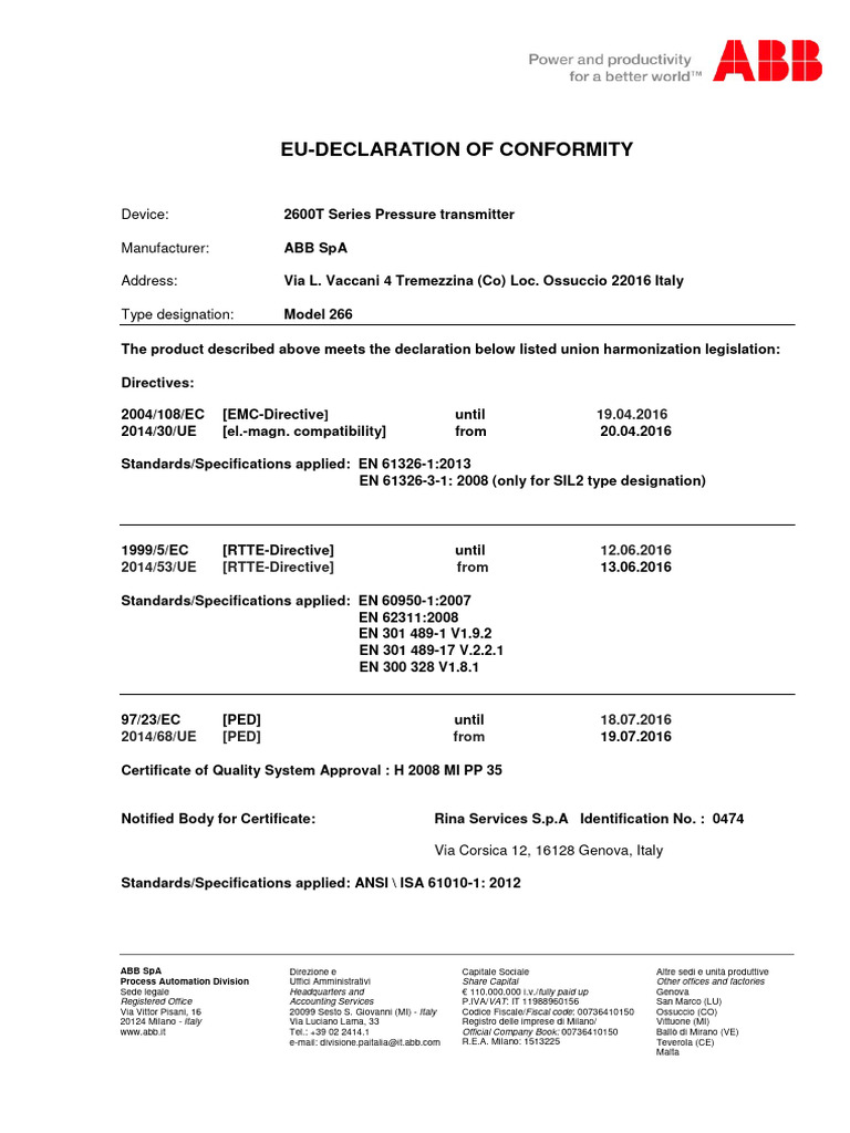 EU Declaration of conformity for 266 rev1 | PDF | Production And ...