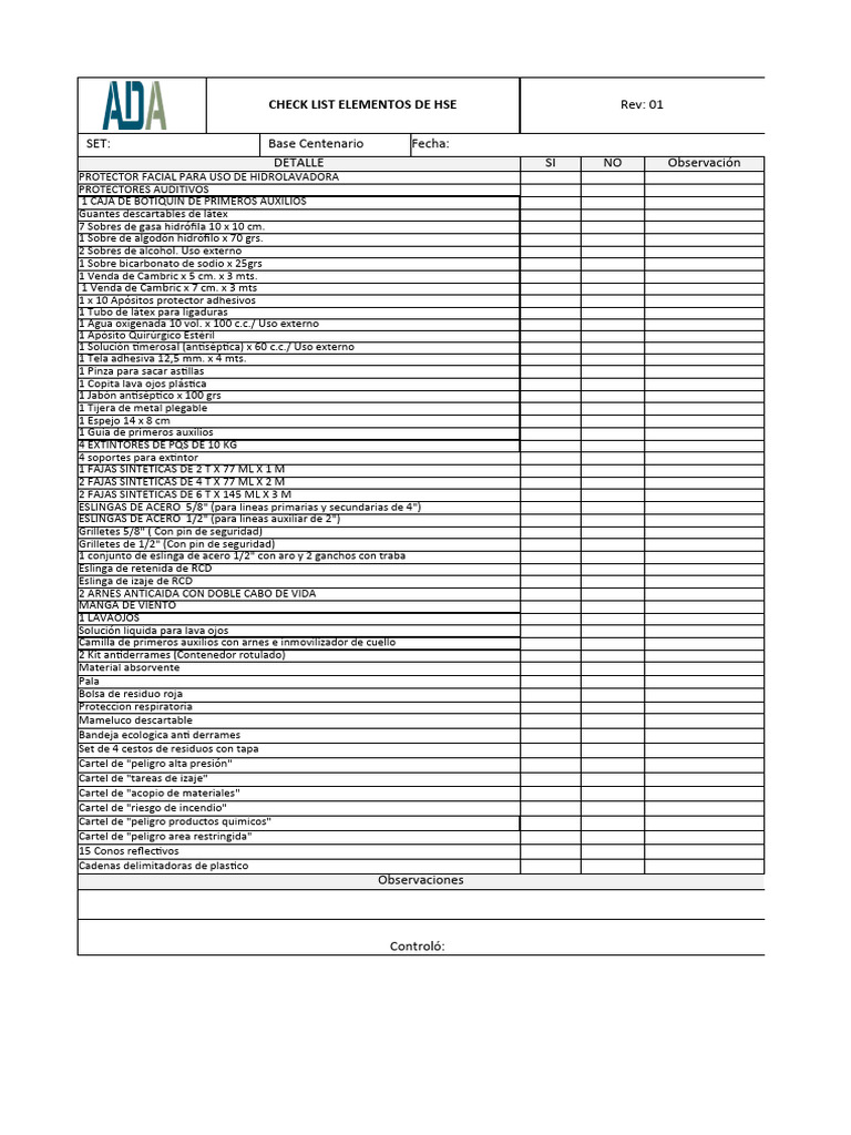 Check List de Elementos de Hse | PDF | Materiales