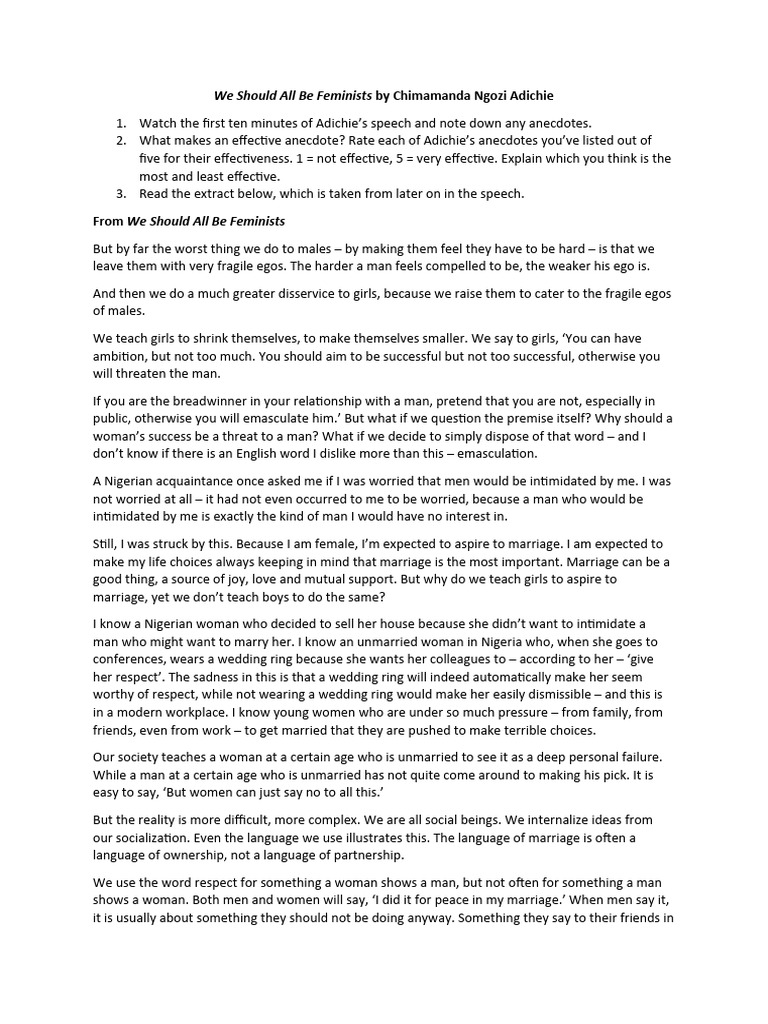 Adichie's Call for Feminism | PDF | Marriage | Virginity