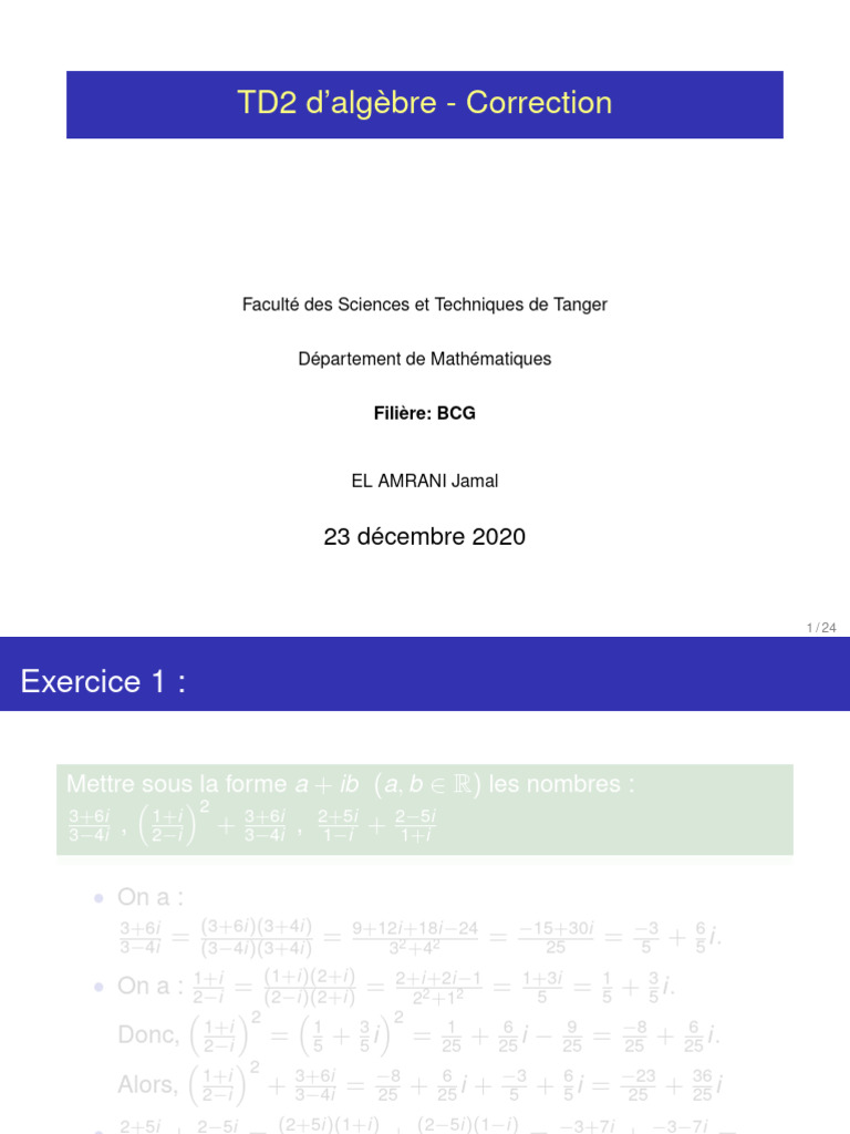 Correction TD2 d'Algèbre Complexe | PDF