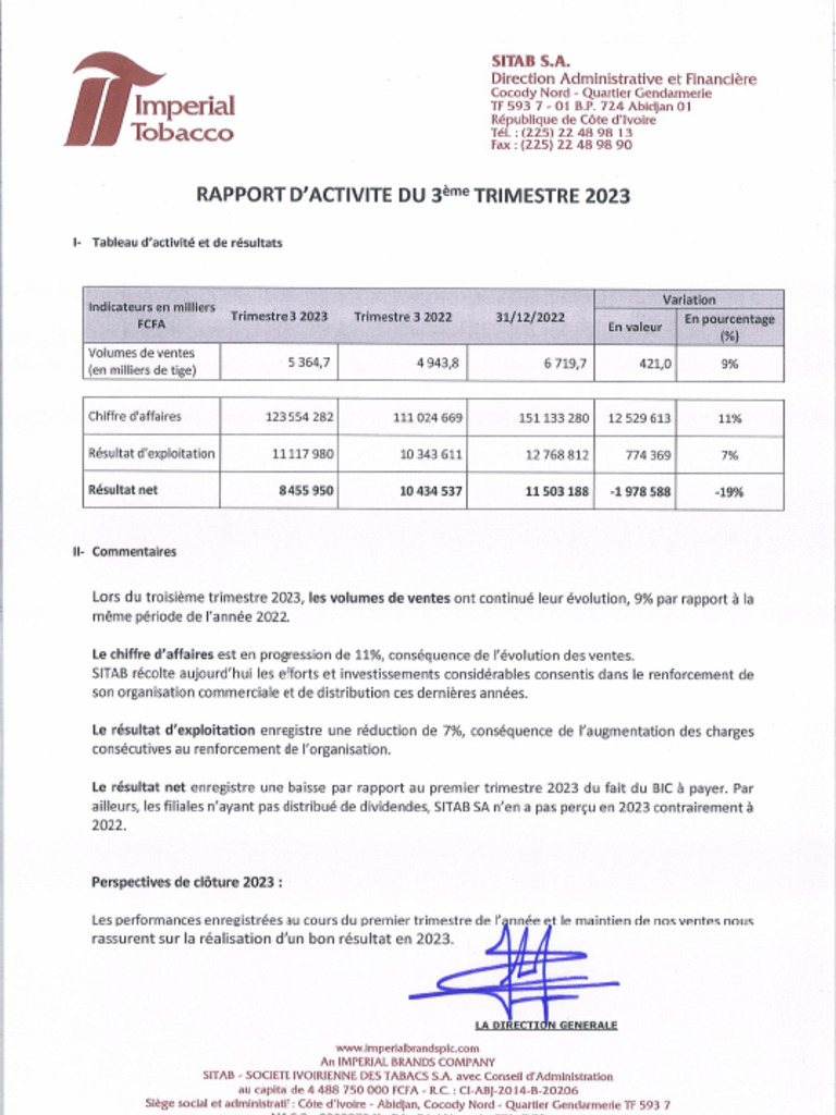 SITAB 3eme Trimestre 2023 | PDF
