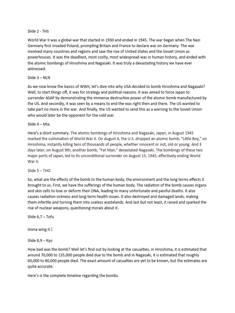 Script For Hiroshima and Nagasaki | PDF | Atomic Bombings Of Hiroshima And Nagasaki | World War II