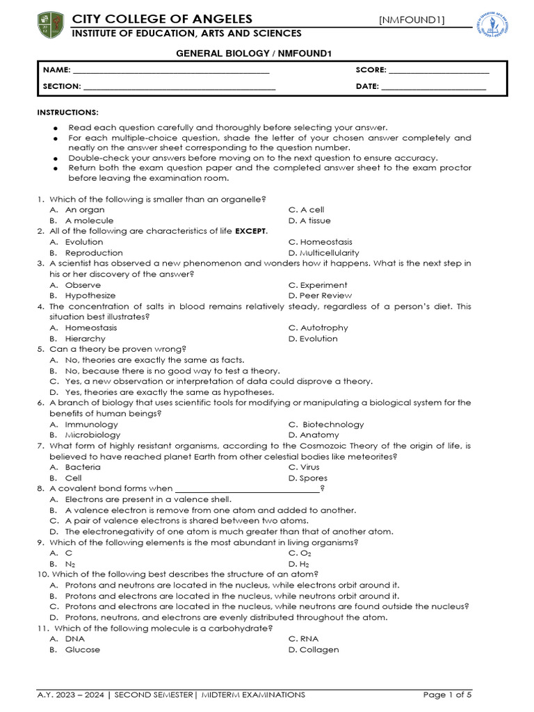 Gen. Biology Midterm Exam | PDF | Digestion | Cell (Biology) Gen. Biology Midterm Exam | PDF | Digestion | Cell (Biology)