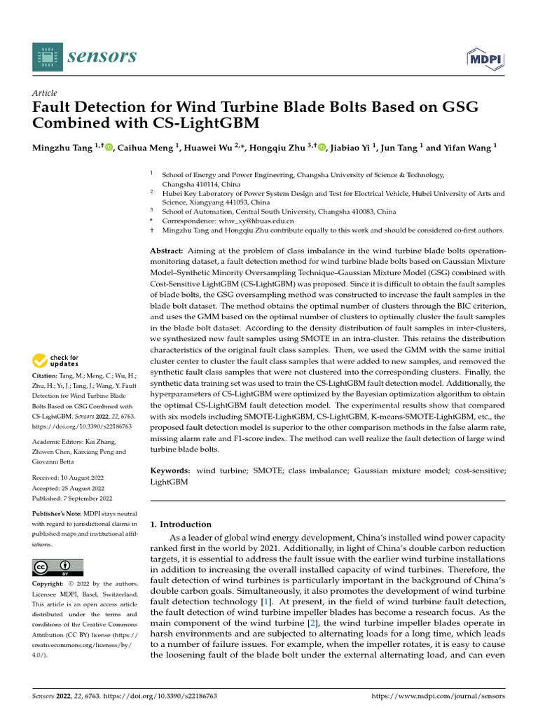 Fault Detection For Wind Turbine Blade Bolts Based On Gsg Combined With