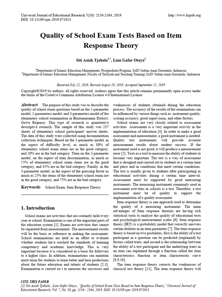 Quality of School Exam Tests Based On It | PDF | Science | Methodology