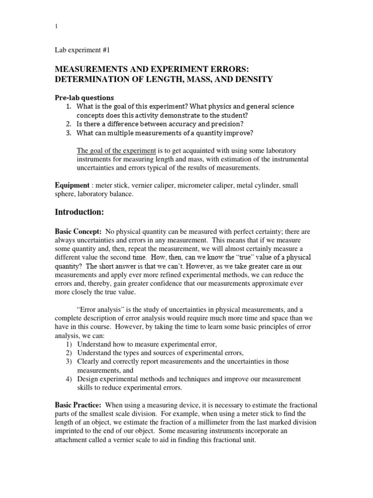 01measurements and Errors | Download Free PDF | Accuracy And Precision | Density