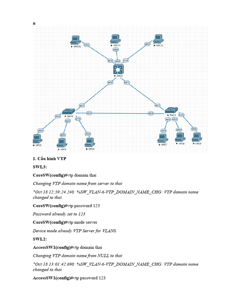 Cấu hình Vlan trunk vtp | PDF | Data Transmission | Communications Protocols