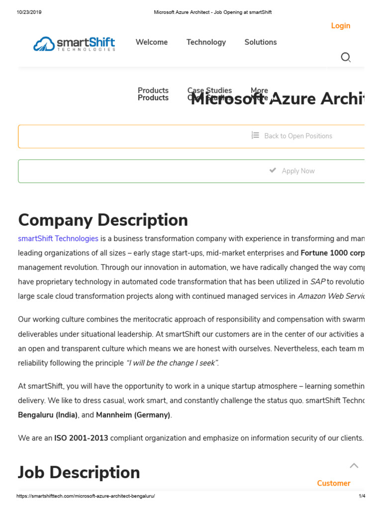 Microsoft Azure Architect - Job Opening at Smartshift | PDF | Computers