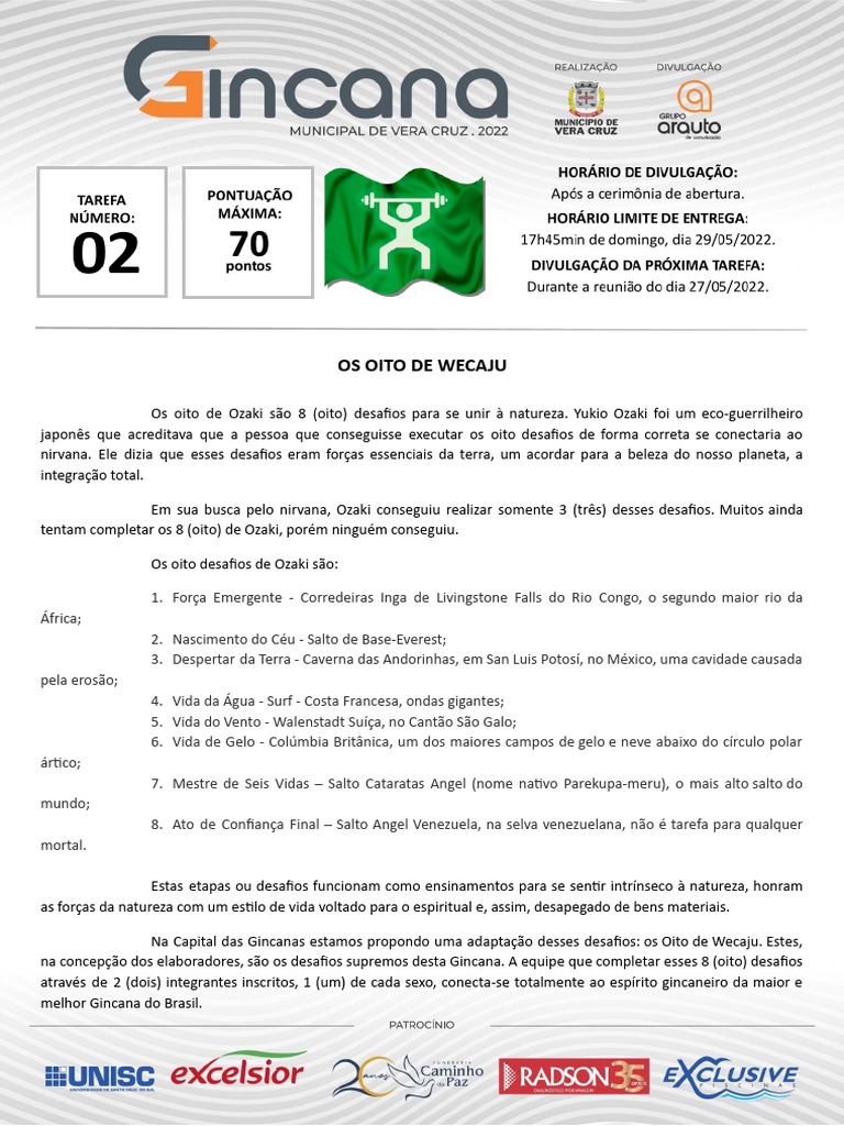 Tarefa 02 Os Oito de Wecaju | PDF