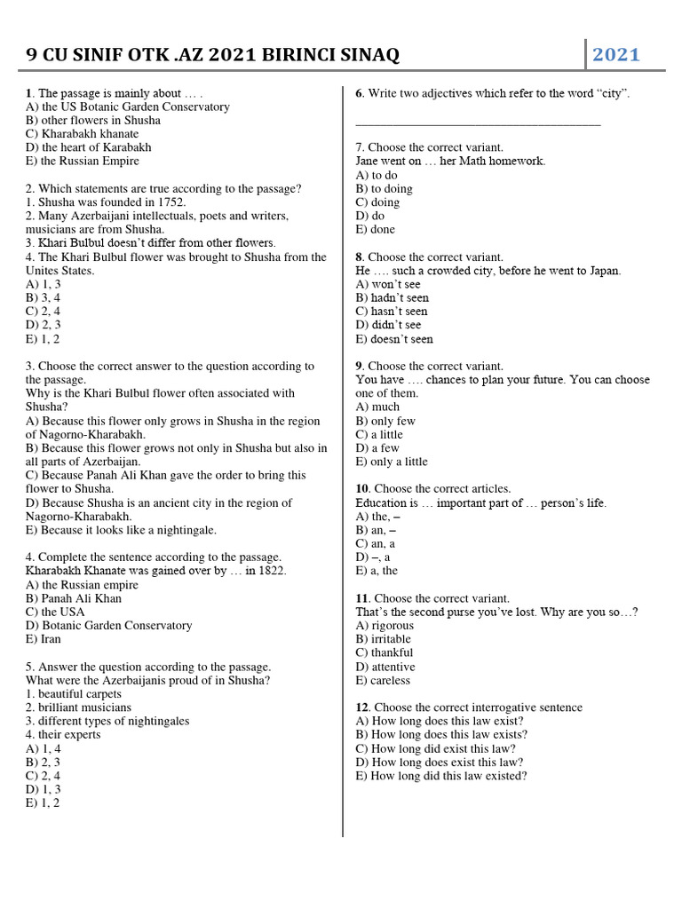 9 Cu Sinif Otk .Az 2021 Birinci Sinaq | PDF | Linguistic Morphology | Linguistics