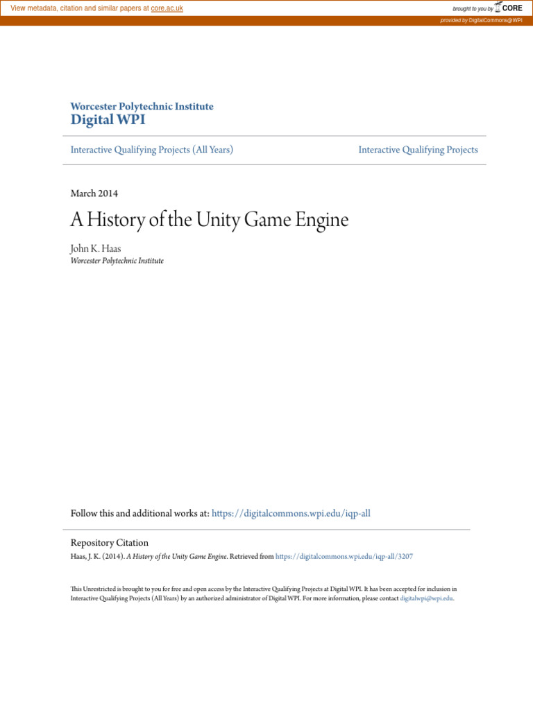 History of the Unity Game Engine | PDF | Unity (Game Engine) | C Sharp ...