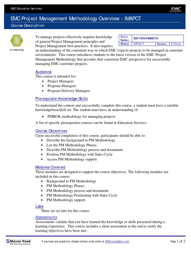 PM Methodology Course Description | PDF | Methodology | Project Management