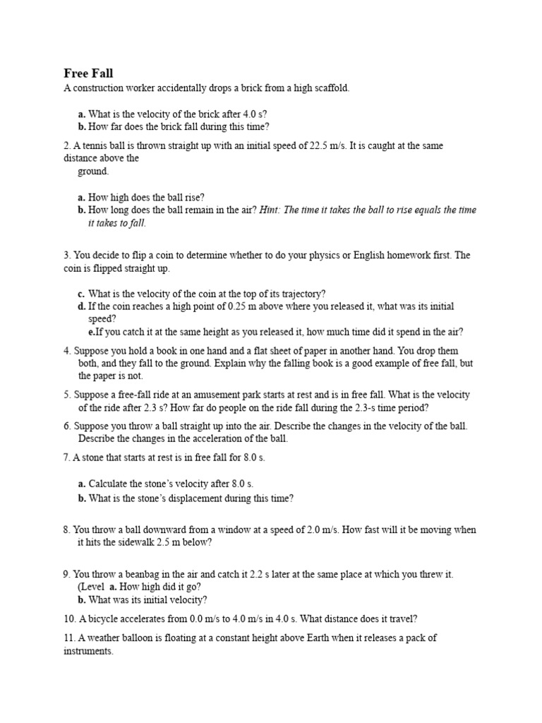 Free Fall Problem | PDF