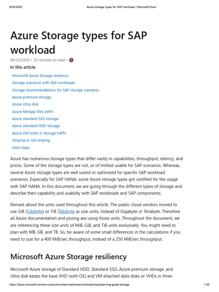Azure Storage Types For SAP Workload - Microsoft Docs | PDF | Hard Disk Drive | Microsoft Azure