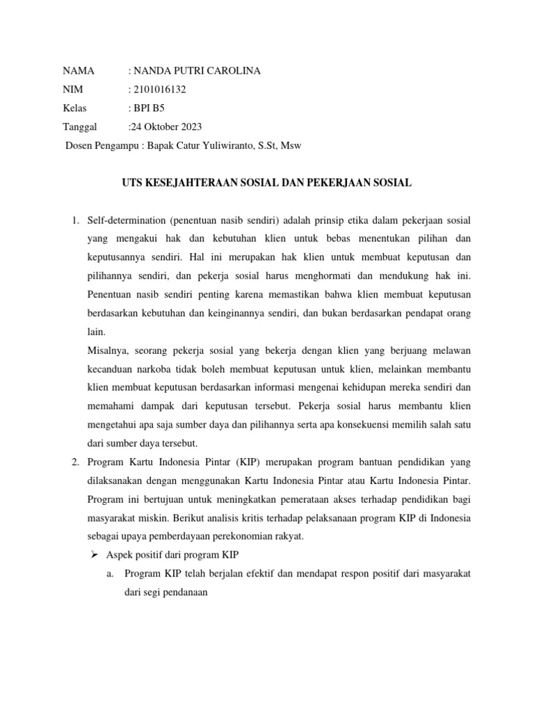 Nanda Putri Carolina - UTS PKS | PDF | Karier & Perkembangan | Ilmu Sosial