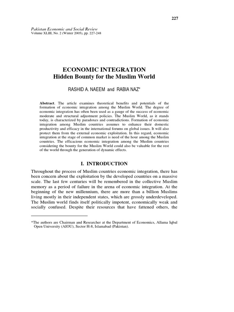 6 NAEEM and NAZ Economic Integration For Muslim World | PDF | Economic Integration | Trade