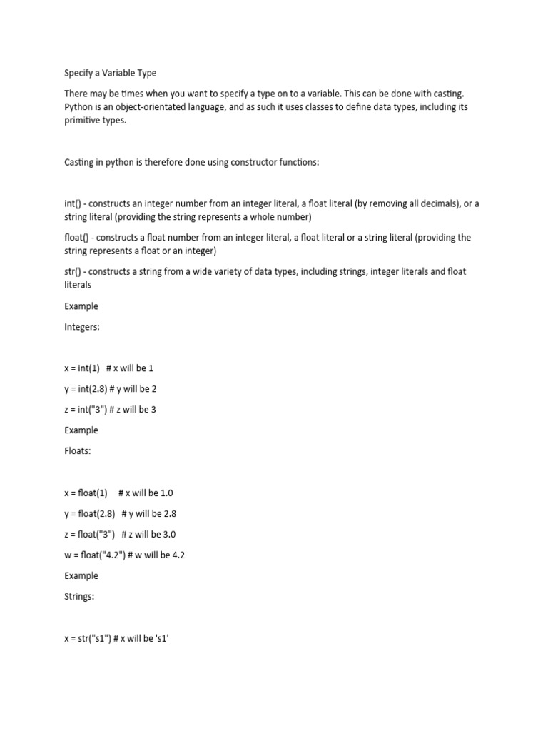 Python Casting | PDF | Teaching Methods & Materials | Computers Python Casting | PDF | Teaching Methods & Materials | Computers