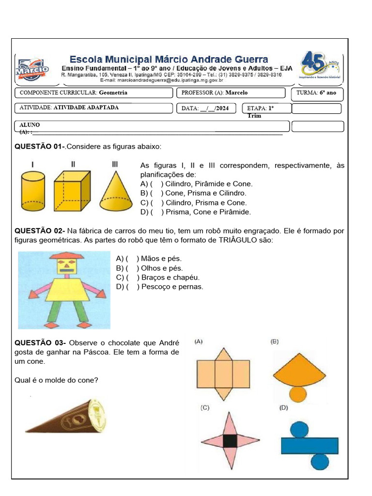 2a ATIVIDADE ADAPTADA 6ANO | PDF | Linha (Geometria) | Geometria Euclidiana