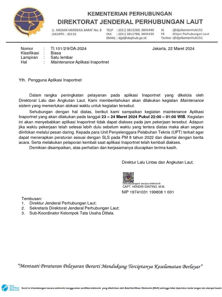 2 - 9 - Maintenance Aplikasi Inaportnet 23-24 Maret 2024 | PDF