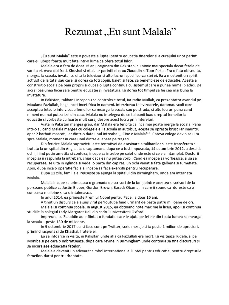Rezumat Malala Yousafzai | PDF