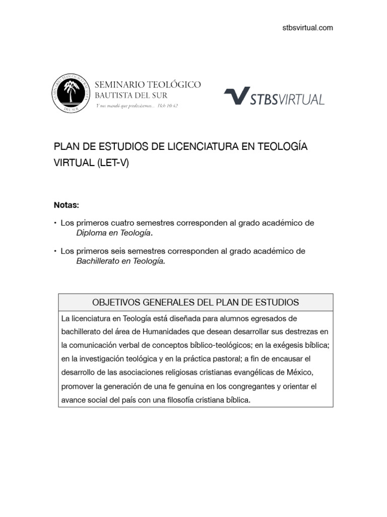 Plan de Estudios LET-V 2018 | PDF | Teología | Plan de estudios Plan de Estudios LET-V 2018 | PDF | Teología | Plan de estudios