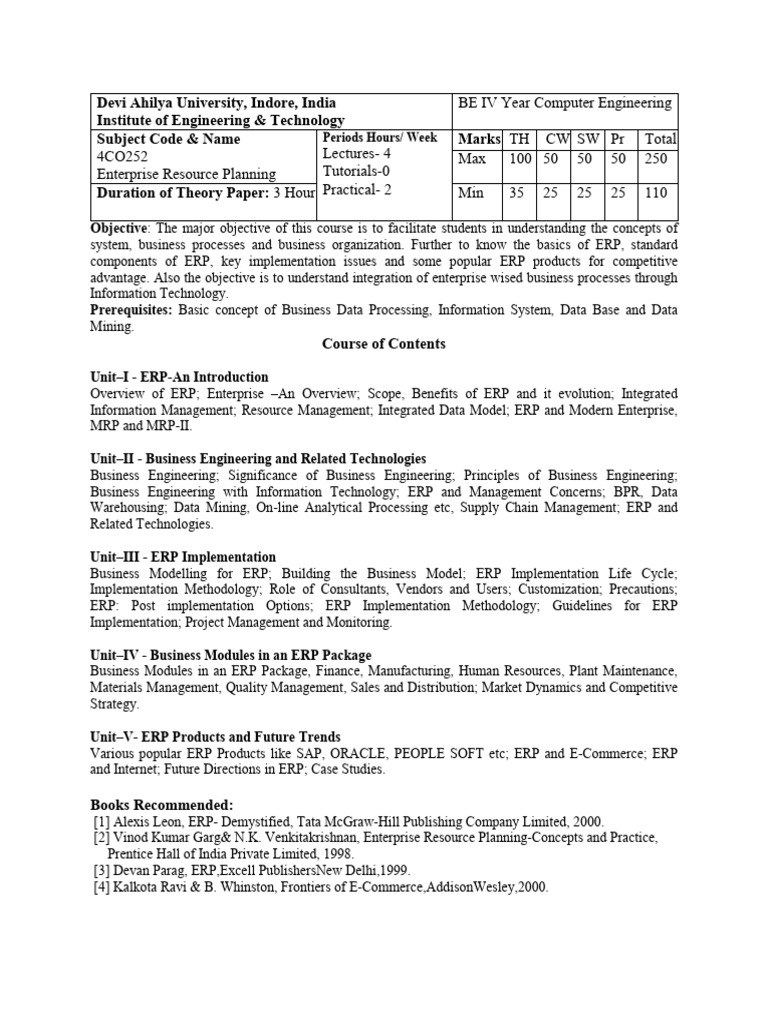 4CO252 Enterprise Resource Planning | PDF | Enterprise Resource ...