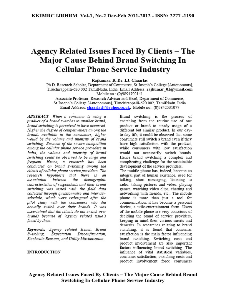 Agency Issues in Cellular Brand Switching | PDF | Analysis Of Variance ...