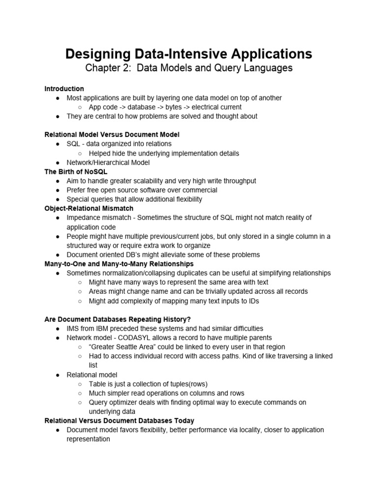2 Designing Data-Intensive Apps - CH 2 | PDF | Databases | Relational ... 2 Designing Data-Intensive Apps - CH 2 | PDF | Databases | Relational ...