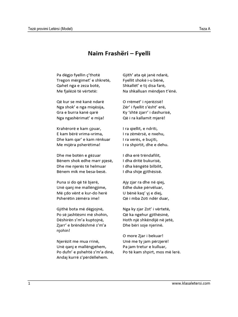 Naim Frashëri Fyelli Teza A | PDF