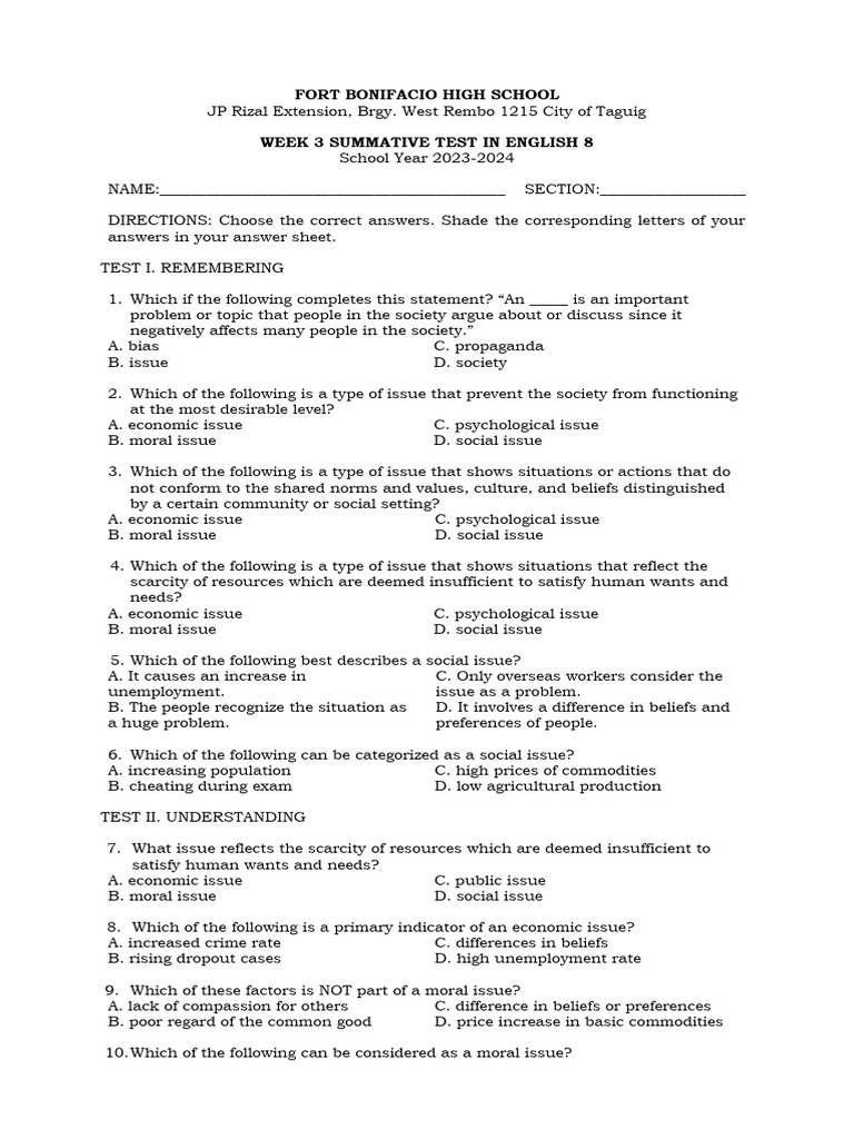 3RD Quarter English 8 Summative Test Module 3 | PDF | Teenage Pregnancy ...