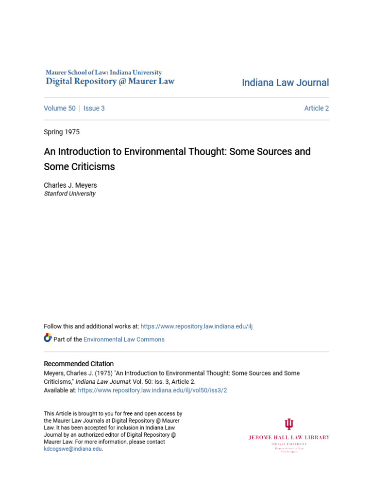 An Introduction To Environmental Thought - Some Sources and Some C ...