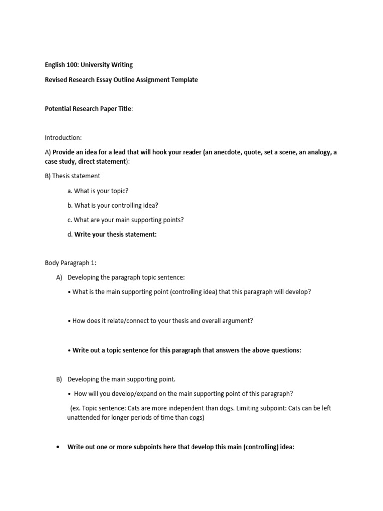 Research Essay Outline Assignment Template - Avi | PDF