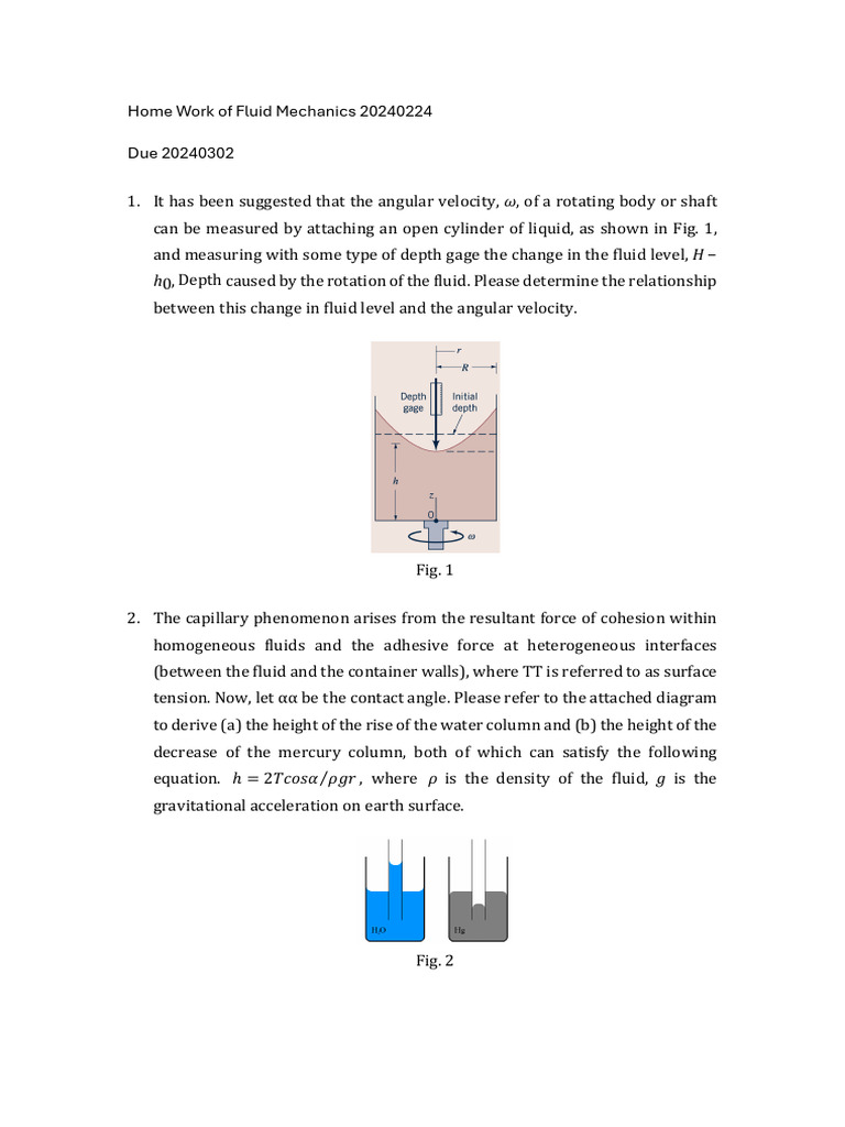 Home Work Of Fluid Mechanics 20240224 1 Pdf