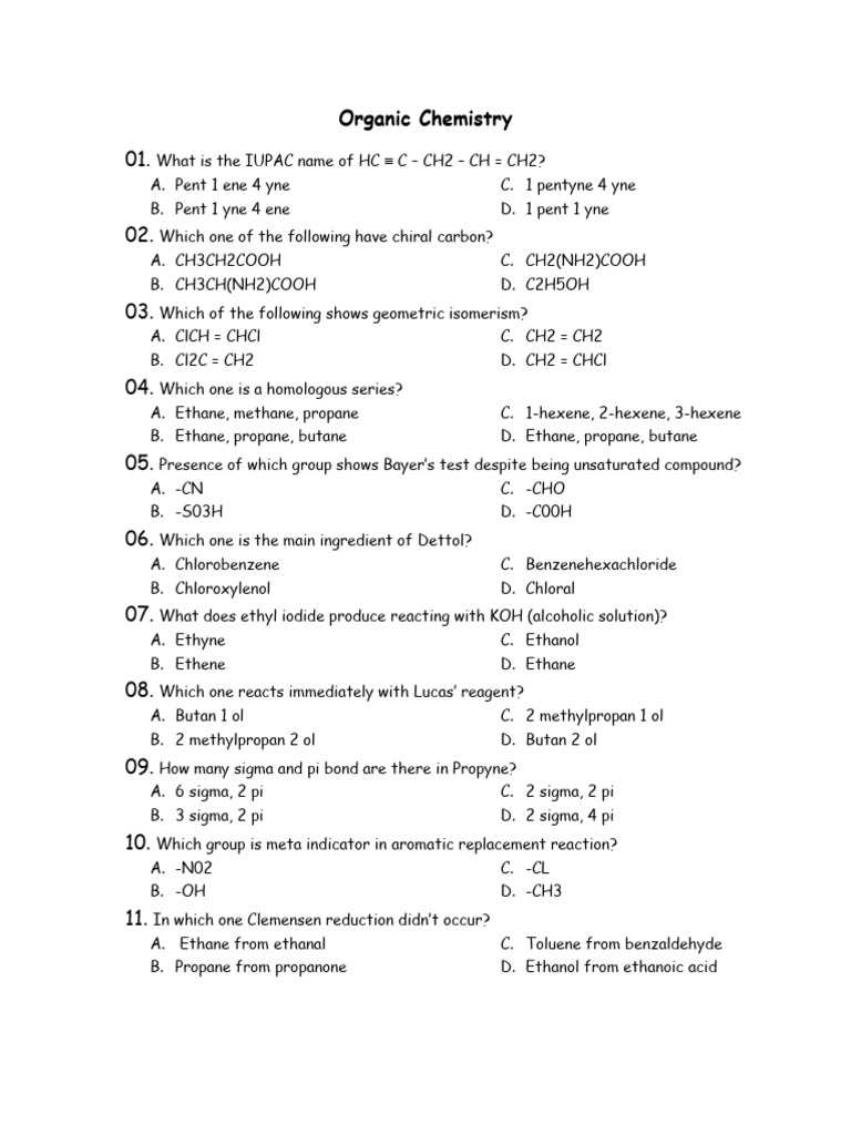 Organic Chemistry MCQs with Answers | PDF | Amine | Chemical Compounds