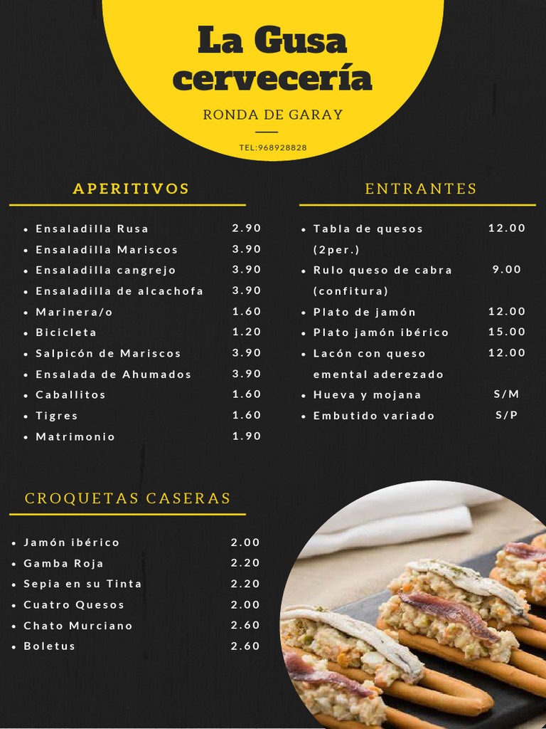 Menú de La Gusa Cervecería | PDF | ensalada | Mariscos