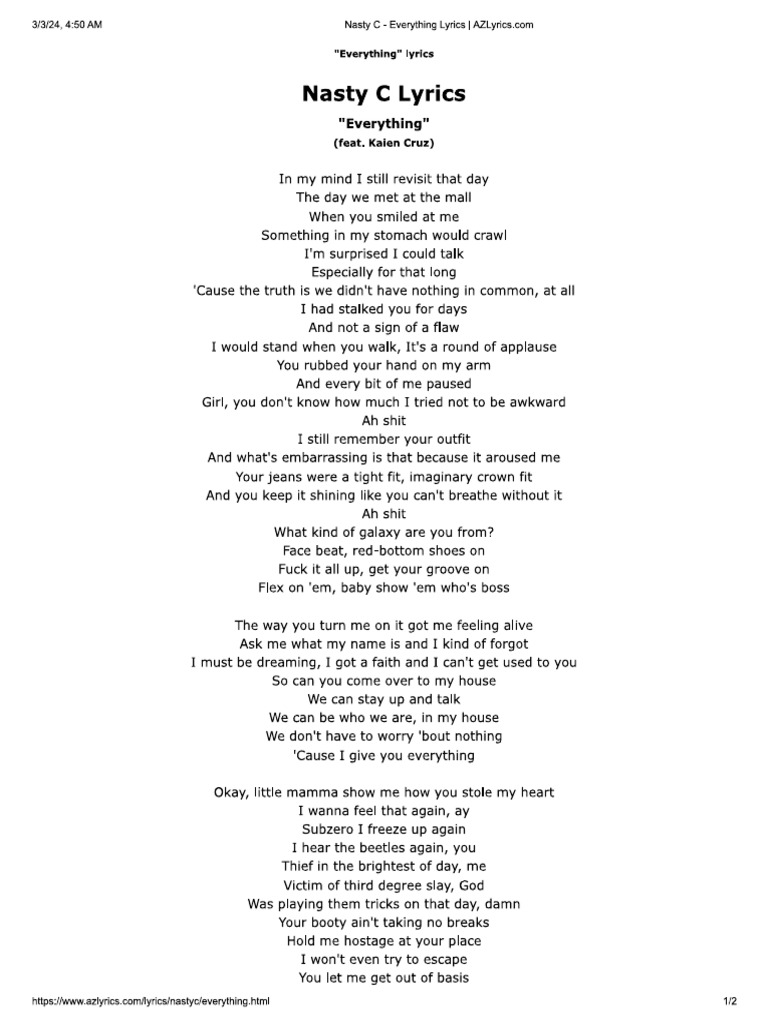 Nasty C - Everything FT Kaien Cruz Lyrics | PDF