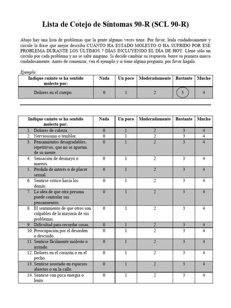 Lista de Síntomas SCL 90-R | PDF
