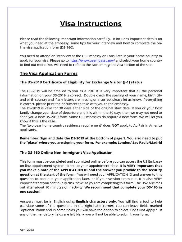 Visa Instructions 2023 | PDF