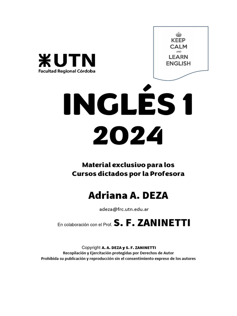 Apunte Ingles I 2024 - Deza - Zaninetti | PDF