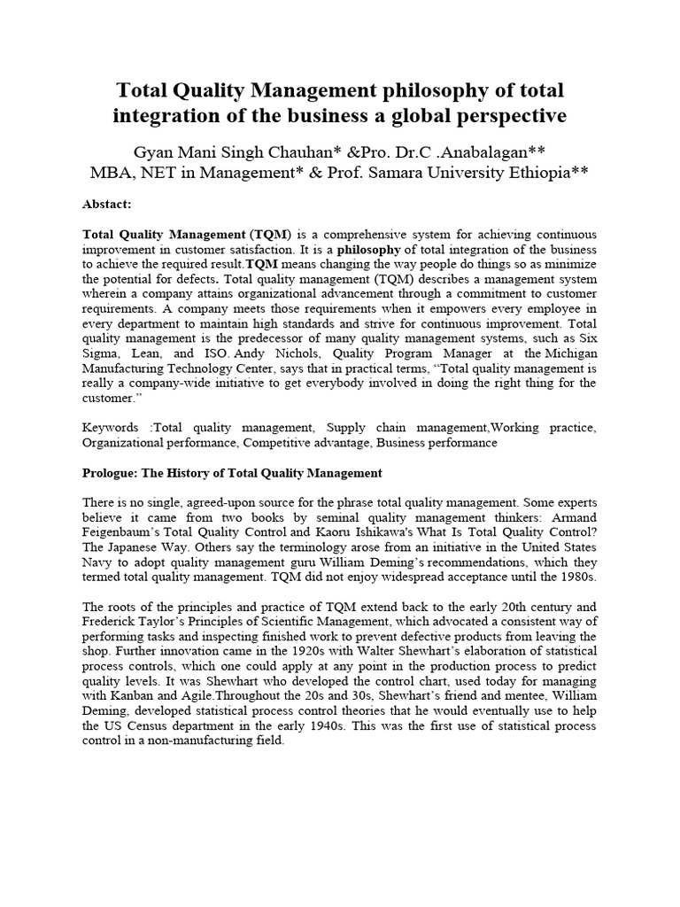 Total Quality Management Overview | PDF | Quality Management | Six Sigma