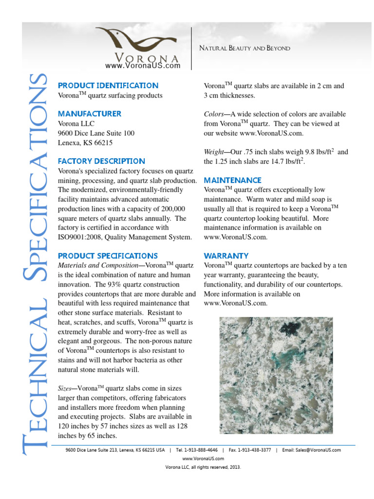 Technical Specifications - Quartz | PDF | Countertop | Building Engineering