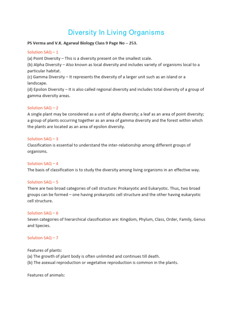 Diversity in Living Organisms | PDF | Taxonomy (Biology) | Plants