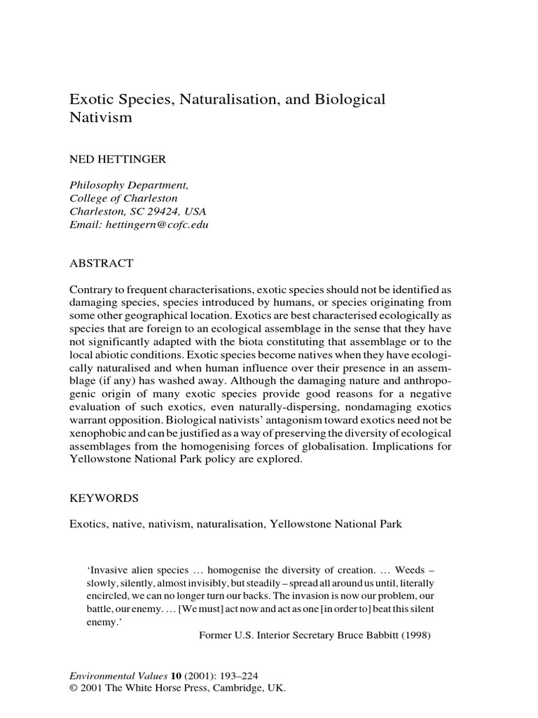 Hettinger - Exotic Species - Naturalization - and - Biological ...