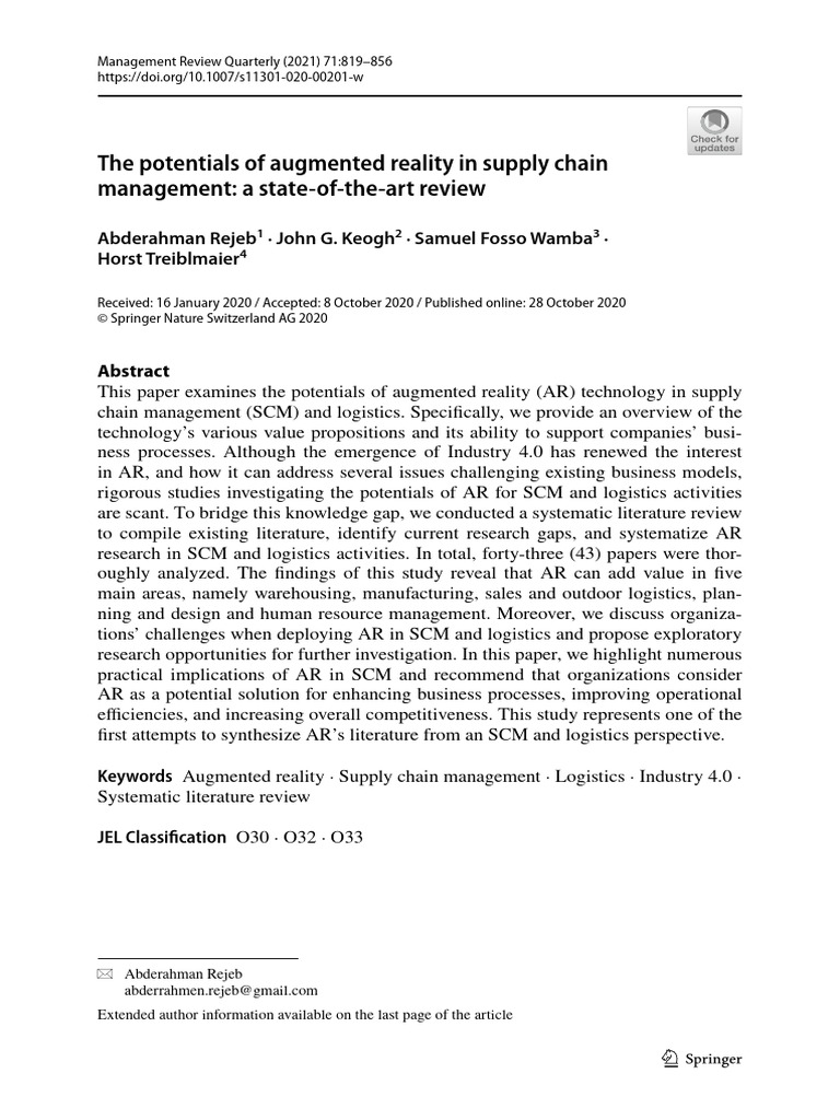 The Potentials Of Augmented Reality In Supply Chain Management A