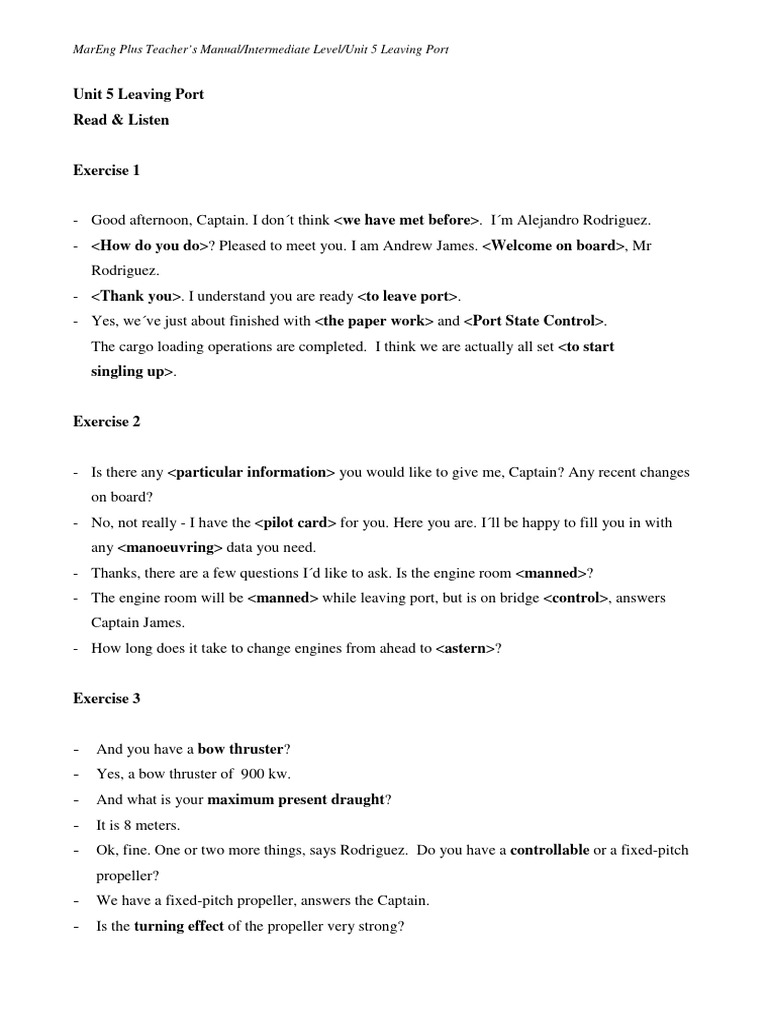 MarEng - Intermediate - Unit 5 - Answer Key | PDF | Rudder | Port And ...