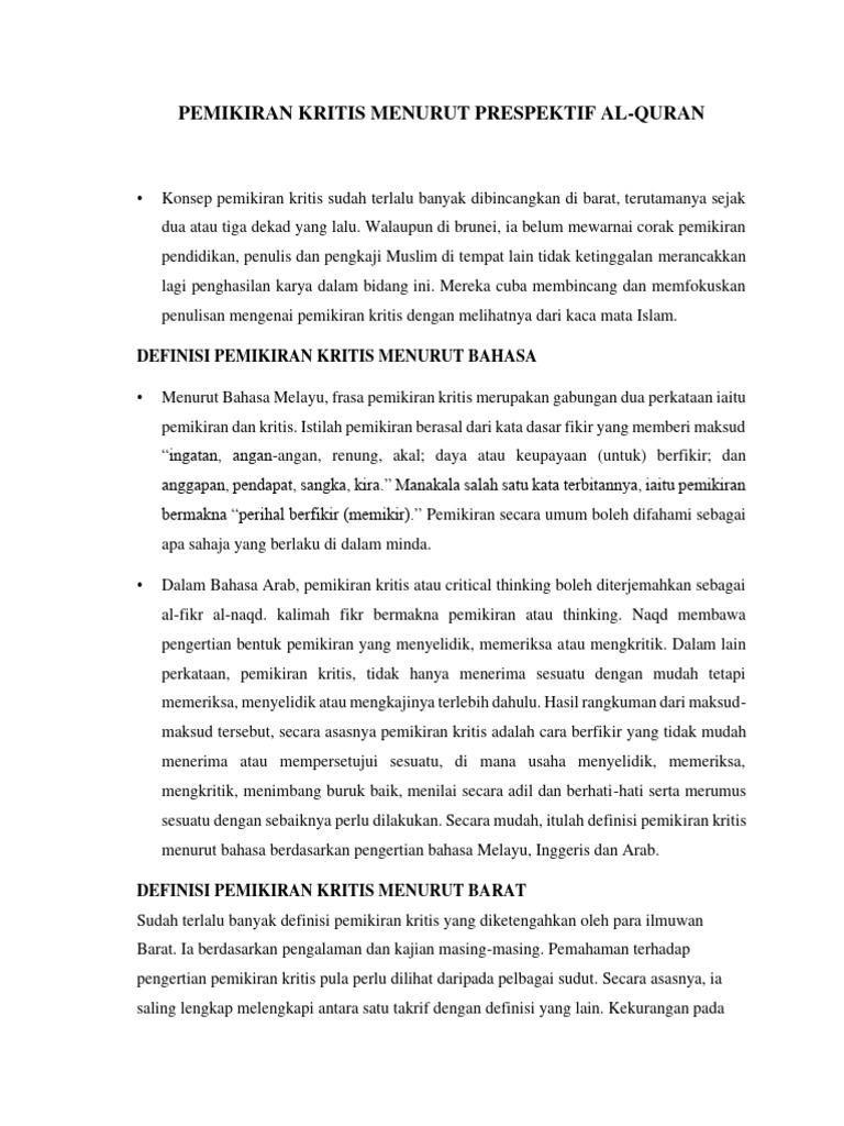 Pemikiran Kritis Menurut Prespektif Al-Quran | PDF | Pengembangan Diri ...
