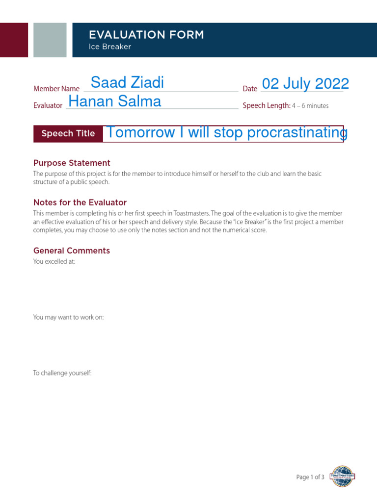 8101E Evaluation Resource | PDF | Public Speaking | Cognition