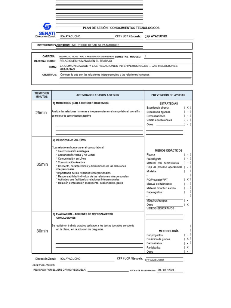 Formato_Planes_Sesión TEC- REL. TODOS | PDF | Motivacional | Motivación